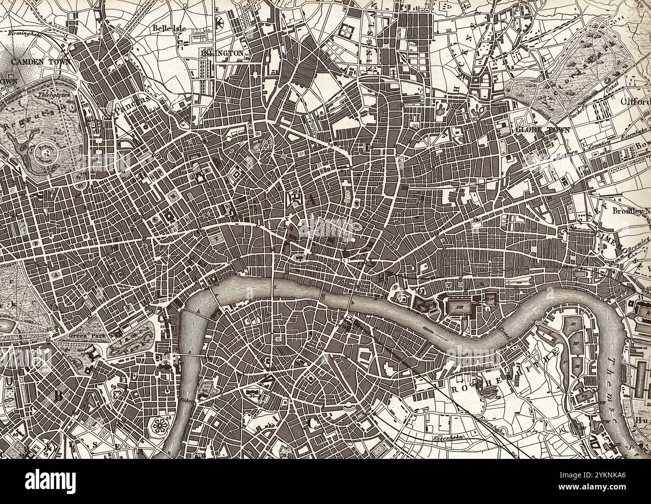 A mid 19th century antique map in sepia showing London, England Stock ...