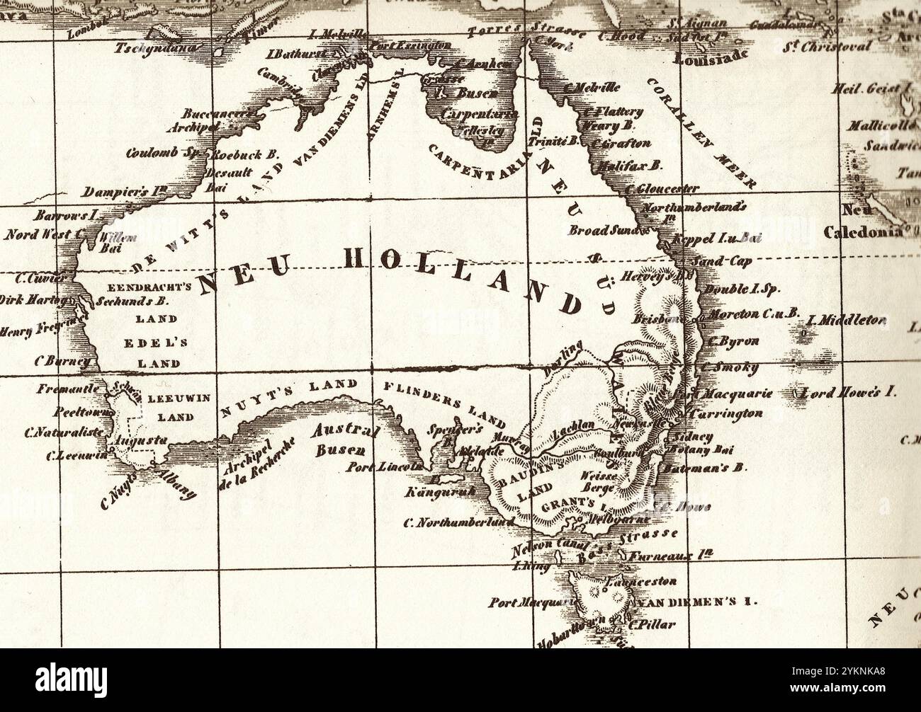 A mid 19th century antique map in sepia showing Australia Stock Photo ...