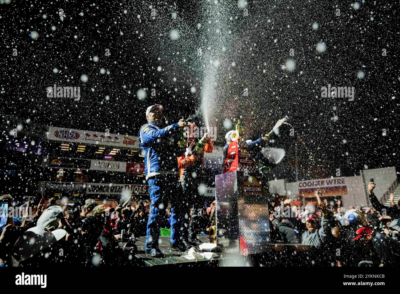 Pomona, United States. 17th Nov, 2024. Winners of the NHRA finals spray ...
