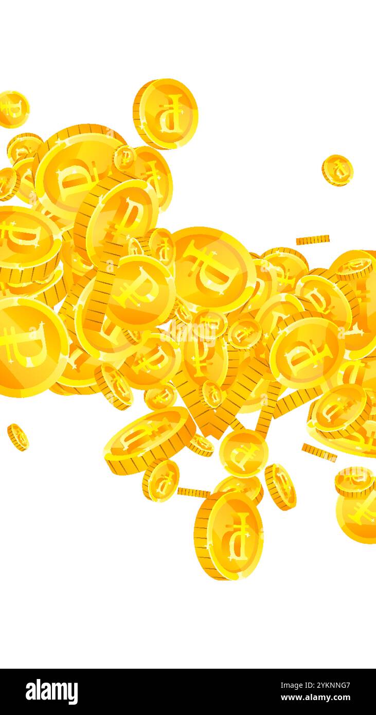 Russian ruble coins falling. Scattered gold RUB coins. Russia money ...