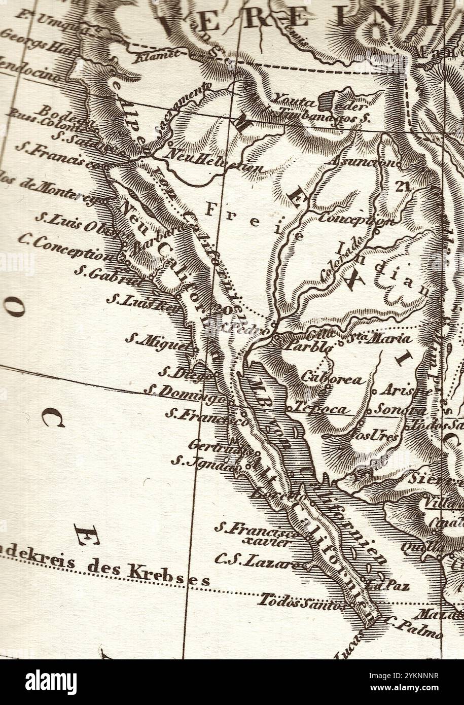 A mid 19th century antique map in sepia showing Mexico Stock Photo - Alamy