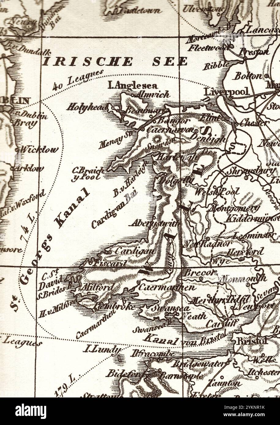 A mid 19th century antique map in sepia showing Wales Stock Photo - Alamy