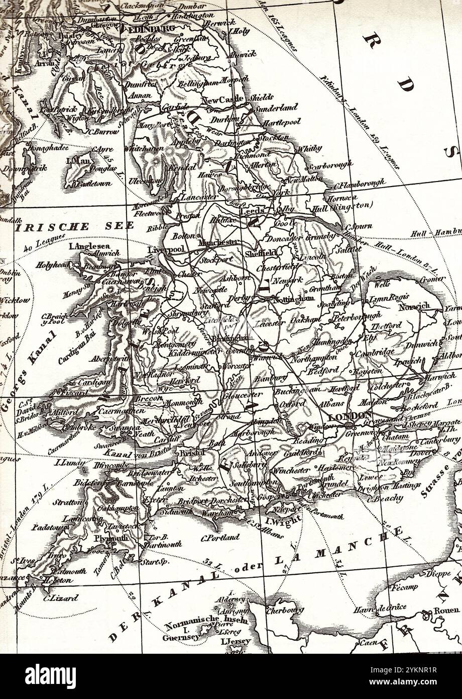 A mid 19th century antique map in sepia showing England and Wales Stock ...
