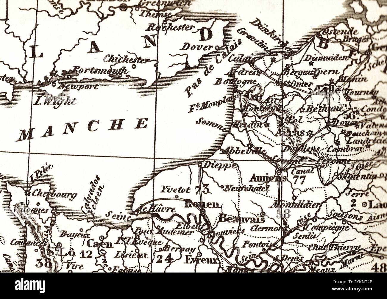 A mid 19th century antique map in sepia showing France, Great Britain ...