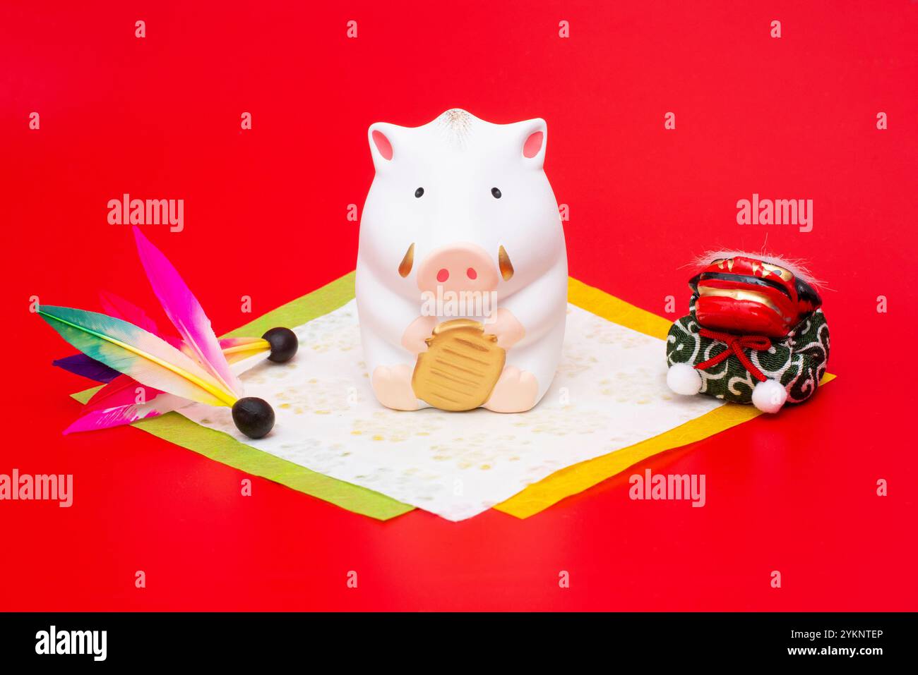 Wild boar and lion dance figures and feathers Stock Photo - Alamy