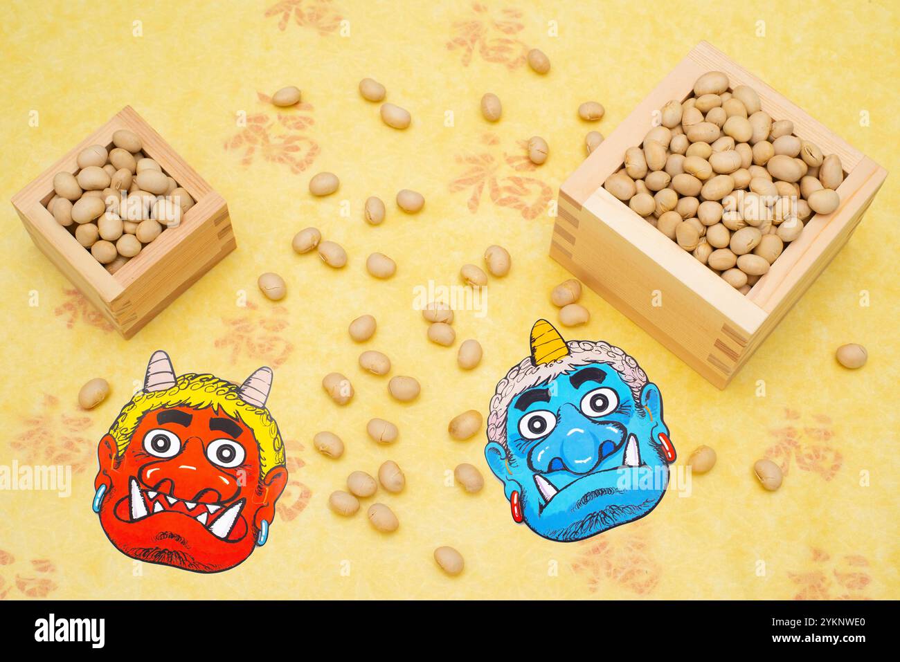 Masu Box of Roasted Soybeans with Red and Blue Demon Masks Stock Photo ...