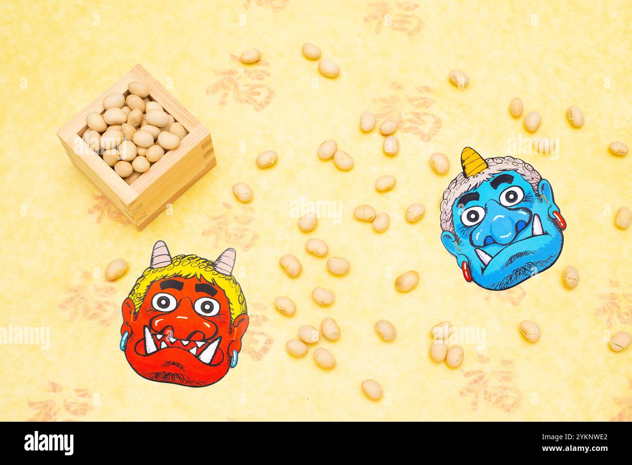 Masu Box of Roasted Soybeans with Red and Blue Demon Masks Stock Photo ...