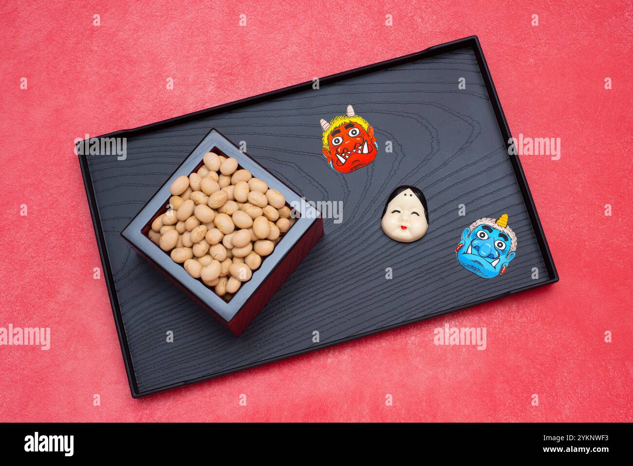 Roasted Soybeans in a Masu Box with Otafuku and Red and Blue Demon ...