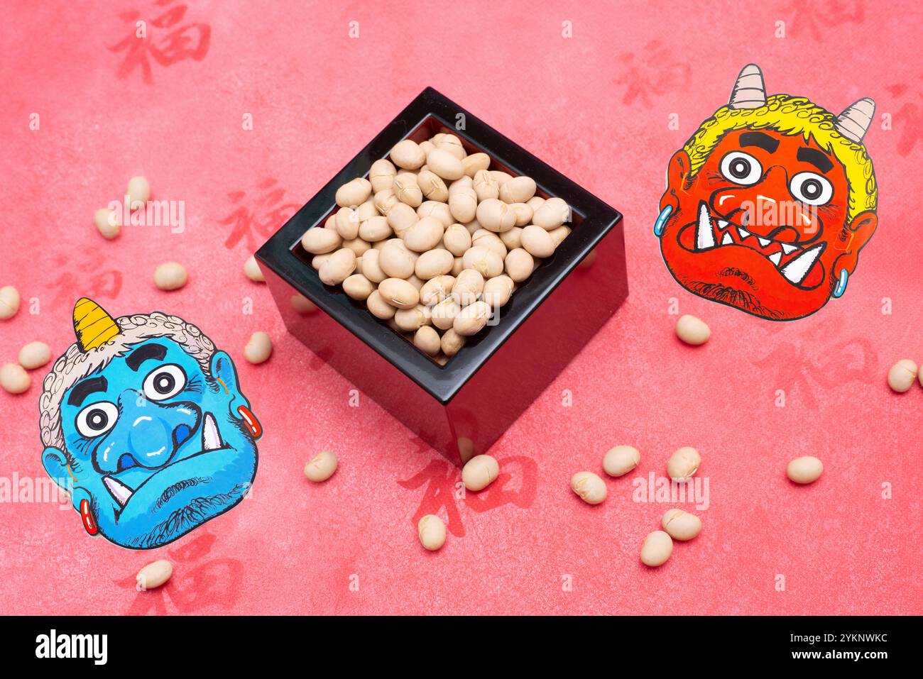 Masu Box of Roasted Soybeans with Red and Blue Demon Masks Stock Photo ...