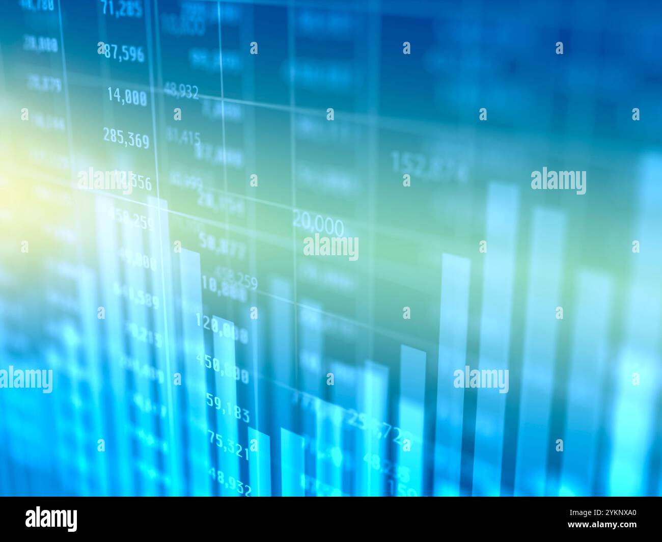 Bar Graph and Financial Numbers on Gradient Background Stock Photo - Alamy