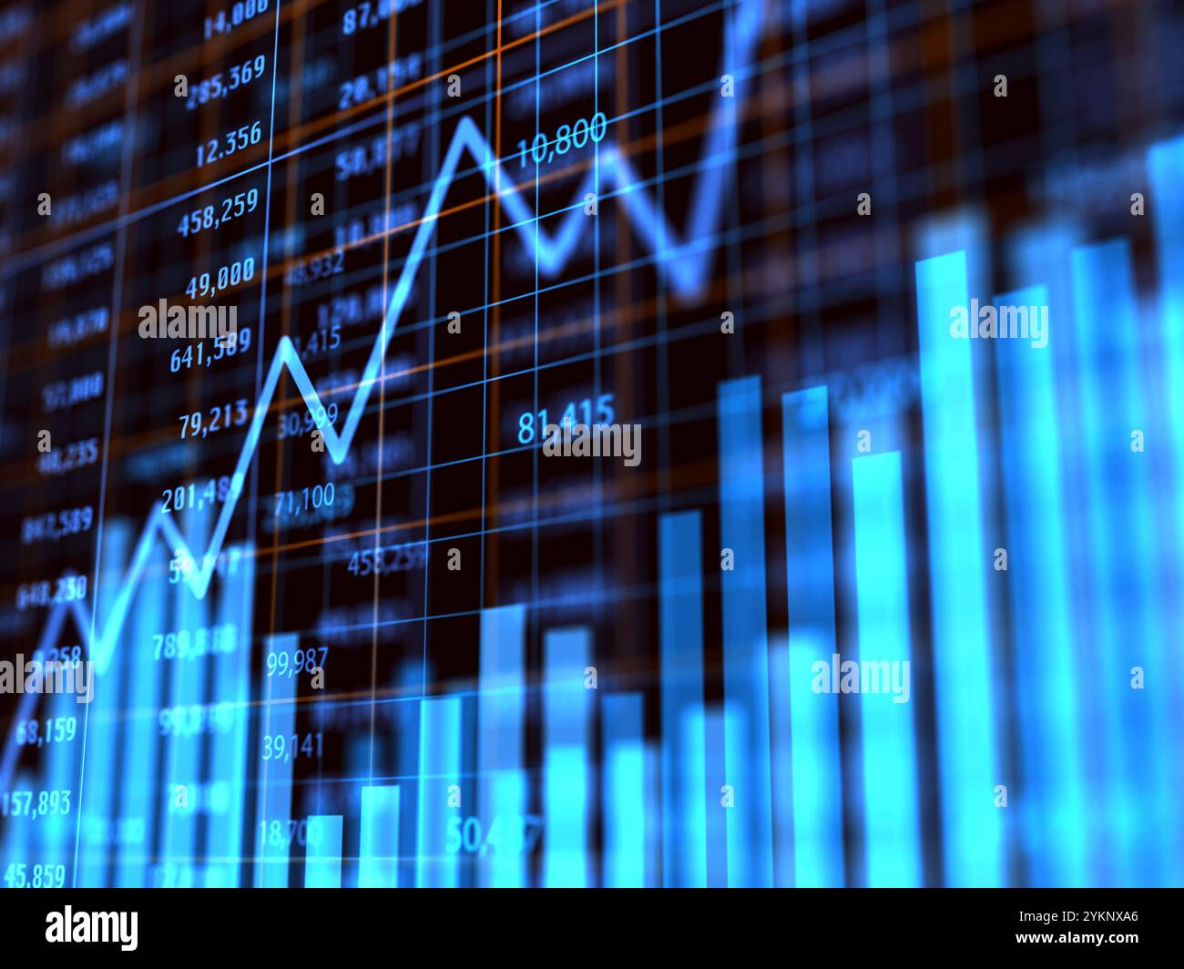 Bar graphs and financial graphs on black background Stock Photo - Alamy
