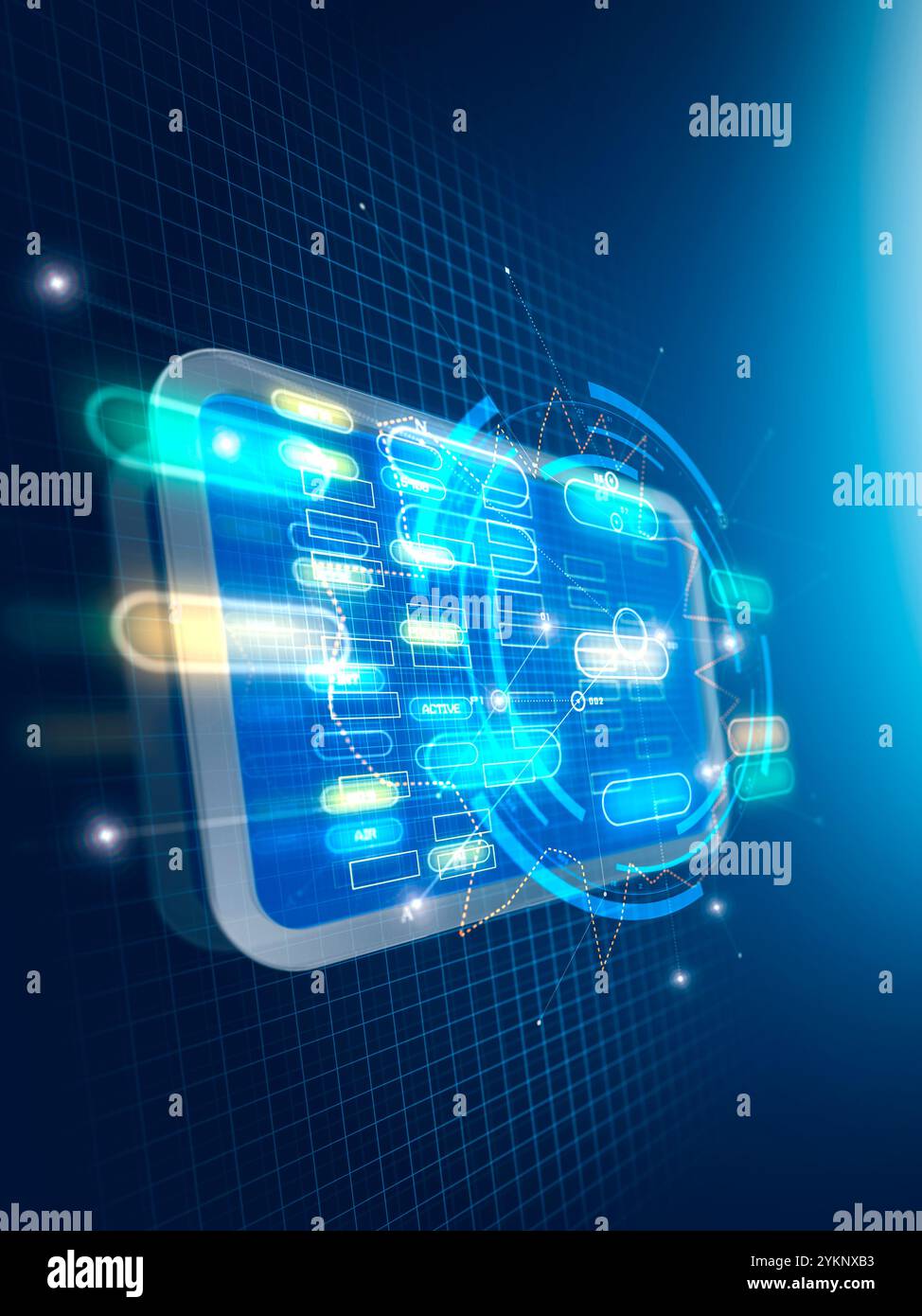 Tablet-type operation panel displaying circular graphs Stock Photo - Alamy
