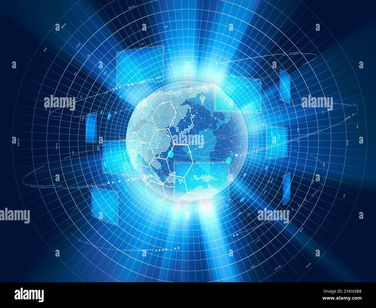 Globe and monitor floating GUI screen and radiation Stock Photo - Alamy