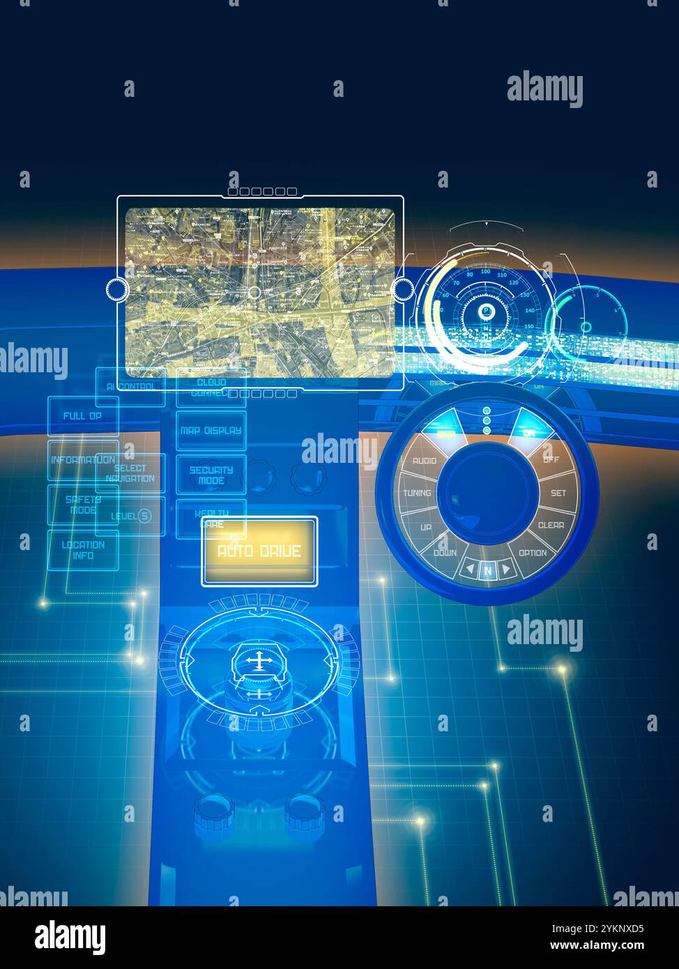 Futuristic car cockpit with GUI spatial display control Stock Photo - Alamy
