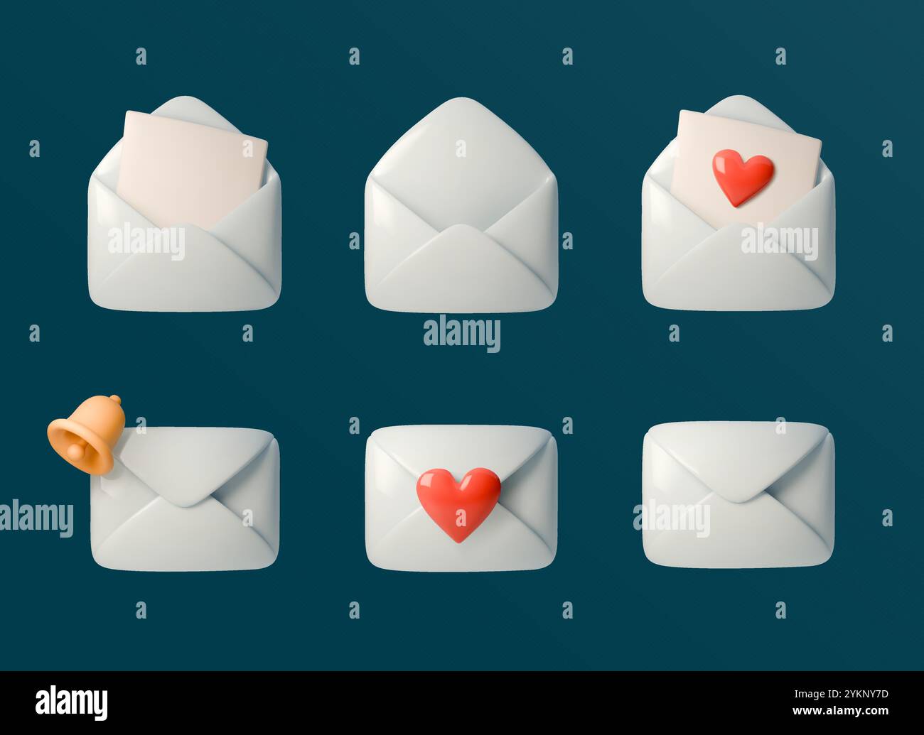 Set of 3D vector envelope icons featuring various designs open ...