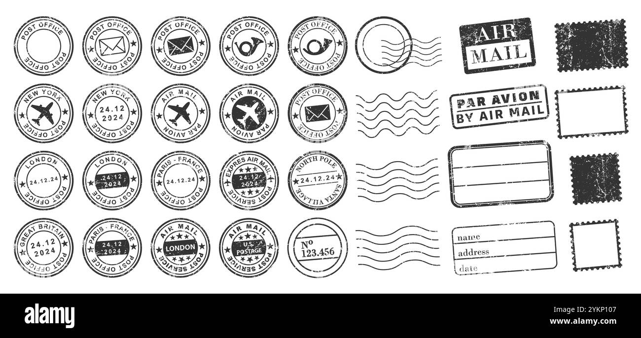 Postal Stamps frames icon shape set. Post Stamp grunge ink rubber ...