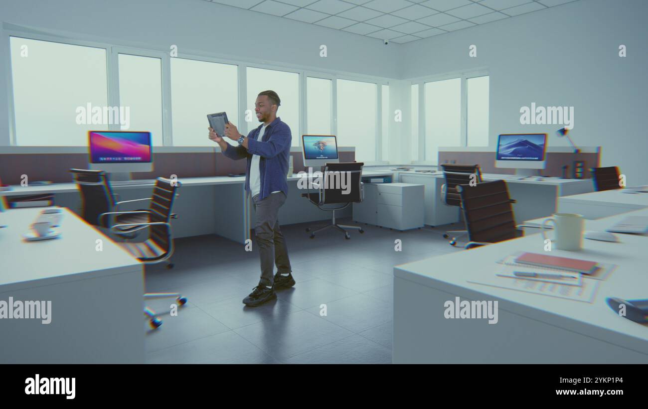 Creative African American designer uses digital tablet computer and AI ...