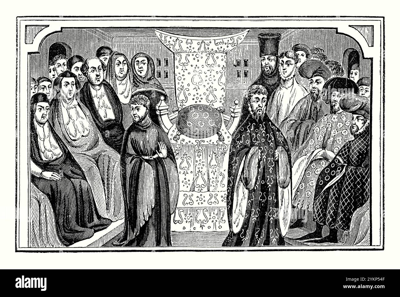 An old engraving of the English Parliament, sitting in 1399 to depose ...