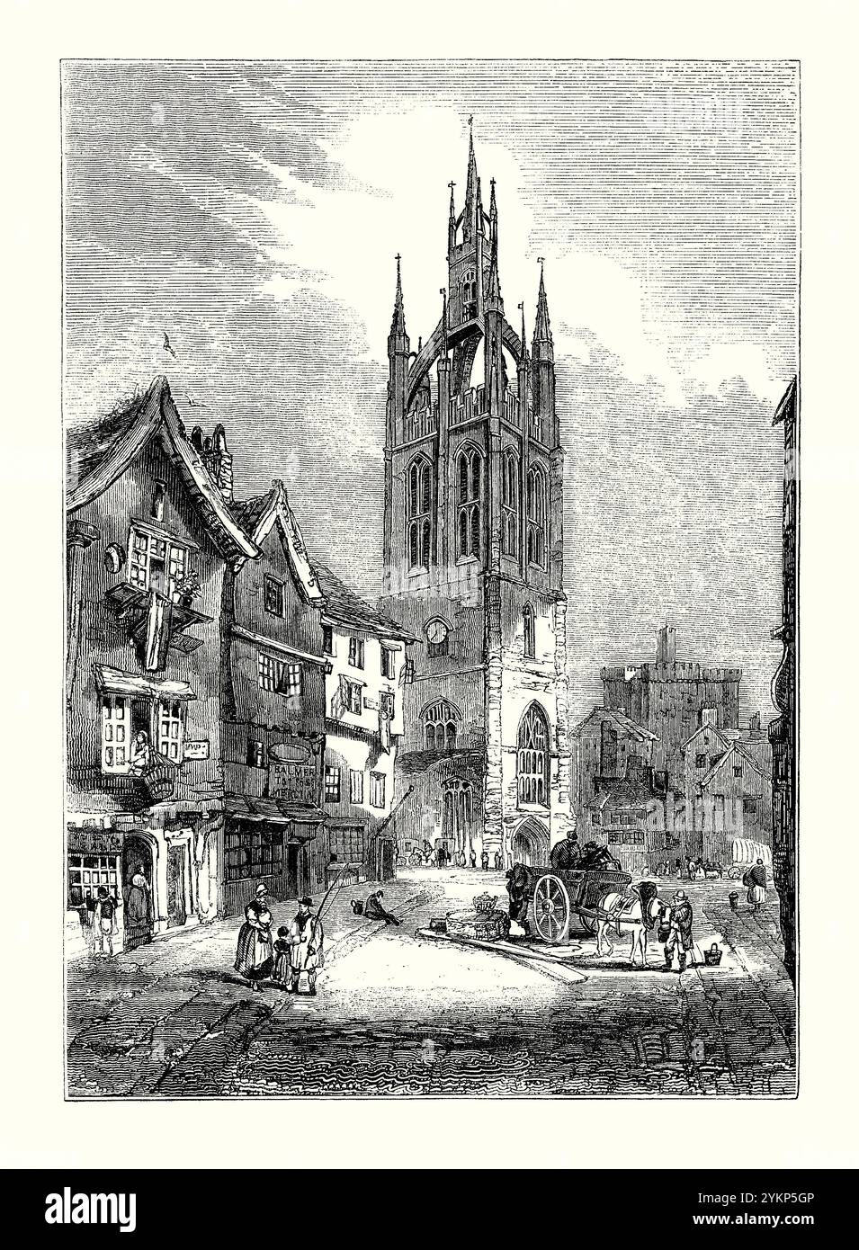 An old engraving of Newcastle upon Tyne, Tyne and Wear, England, UK c ...
