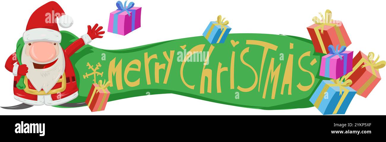 Cute cartoon Santa Claus with Merry Christmas vector illustration ...
