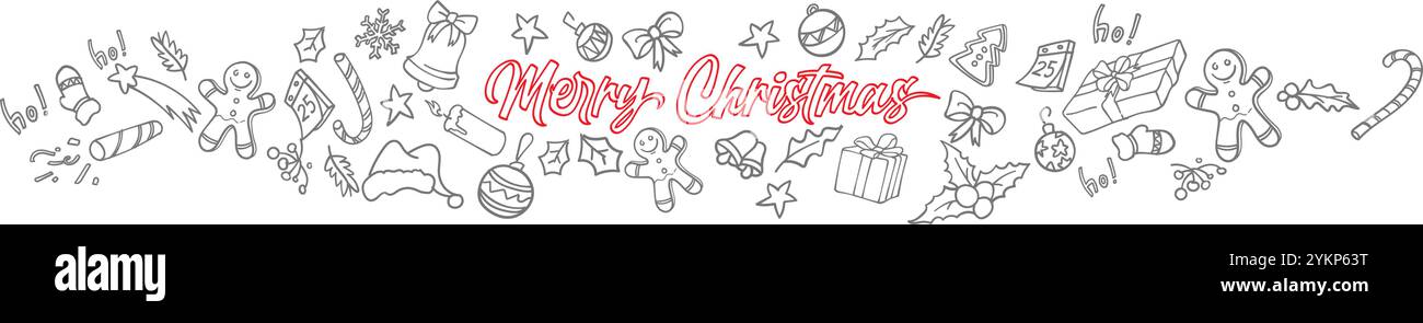 hand drawn doodle horizontal Banner elements, Merry Christmas cartoon ...