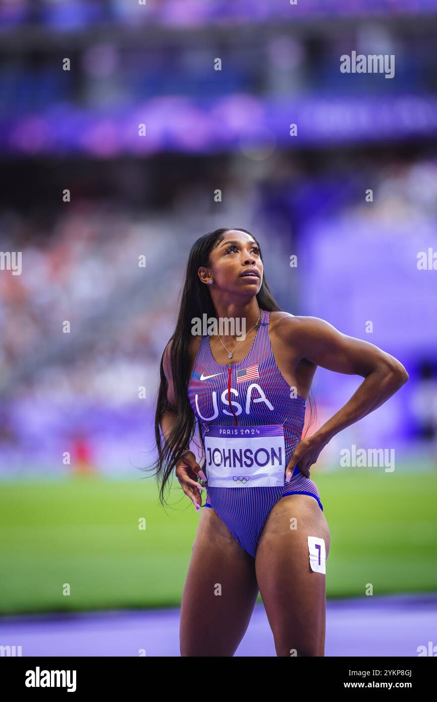 Alaysha Johnson participating in the 100 meters hurdles at the Paris 2024 Olympic Games Stock ...