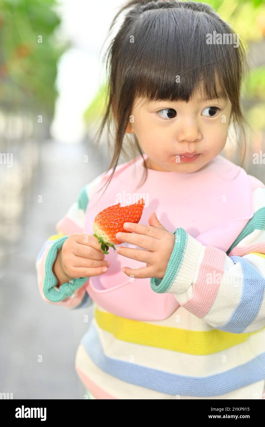 Girl eating strawberry Stock Photo - Alamy