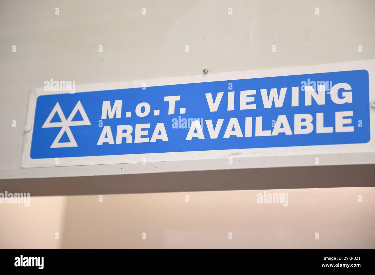 MOT Viewing area sign in a garage Stock Photo - Alamy
