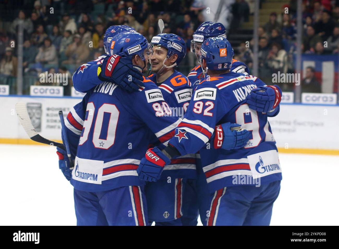 Saint Petersburg, Russia. 18th Nov, 2024. Valentin Zykov (90), Marat Khairullin (C), Evgeny ...