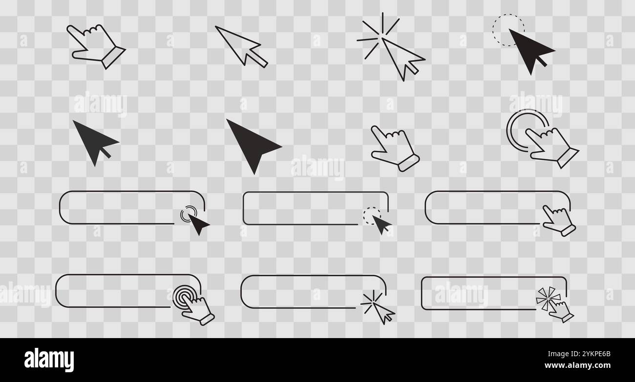 Click here line frame, interface bar with cursor arrow or hand. Ui element search, buy field ...
