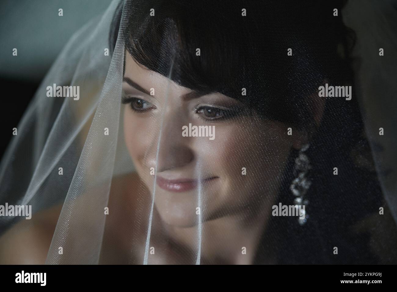 The bride behind the veil, captured in a soft light Stock Photo - Alamy