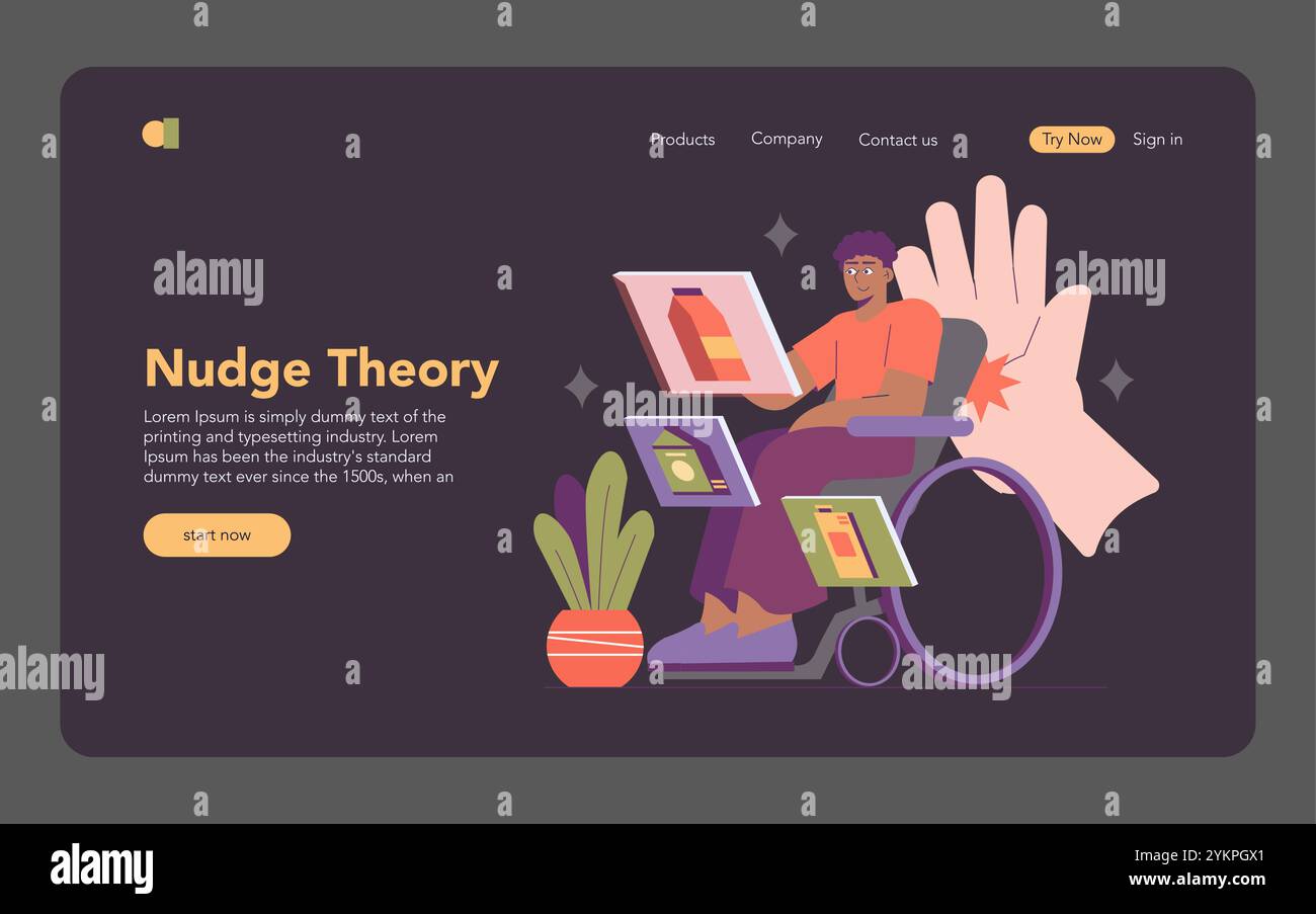 Behavioral Economics concept. A person in a wheelchair interacts with a ...