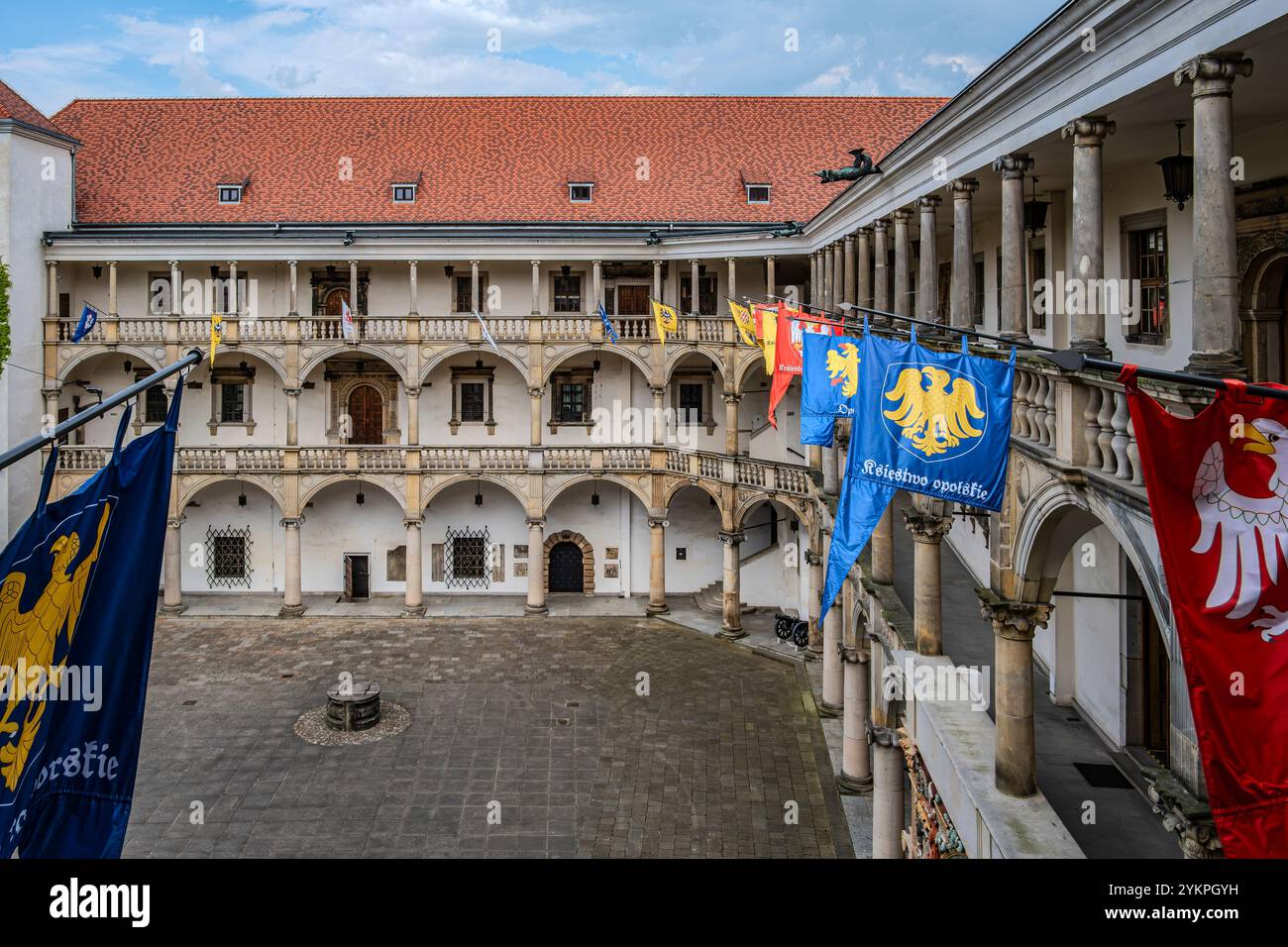 Courtyard view of the Piast Palace, a Renaissance edifice of the Piast ...