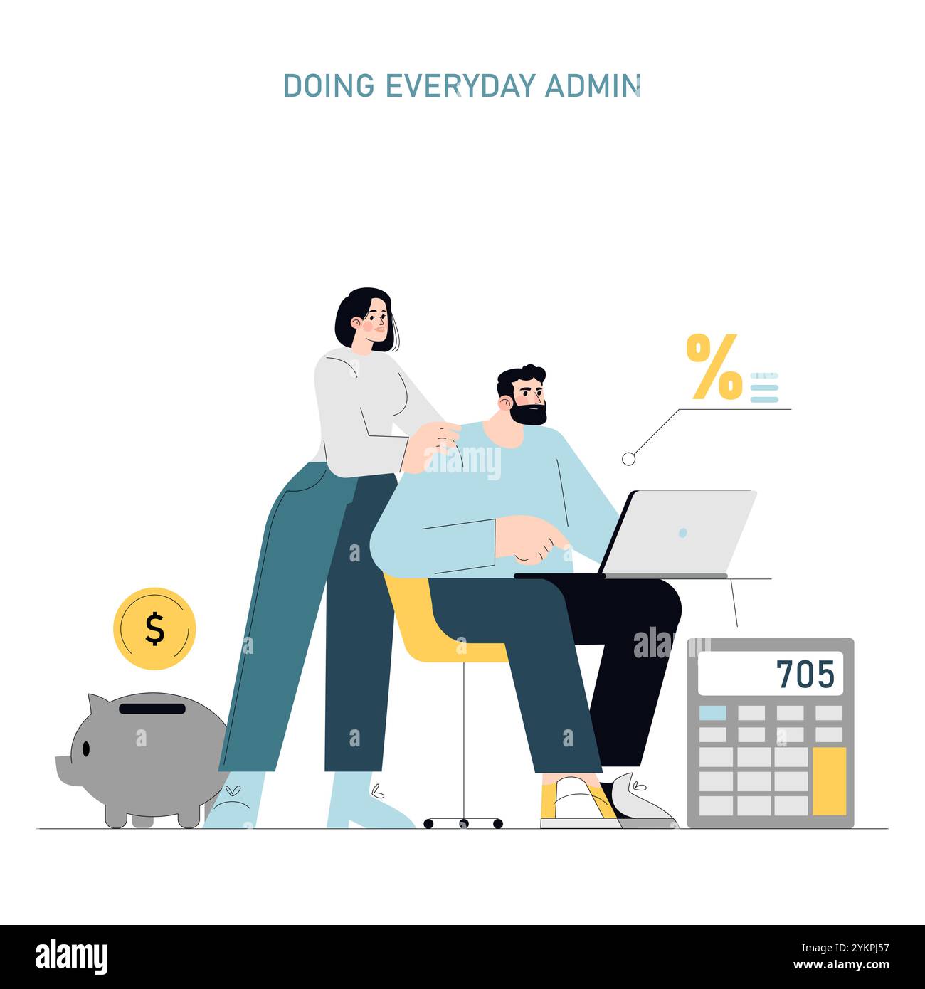 Everyday Finance Management concept. Couple managing household budget ...