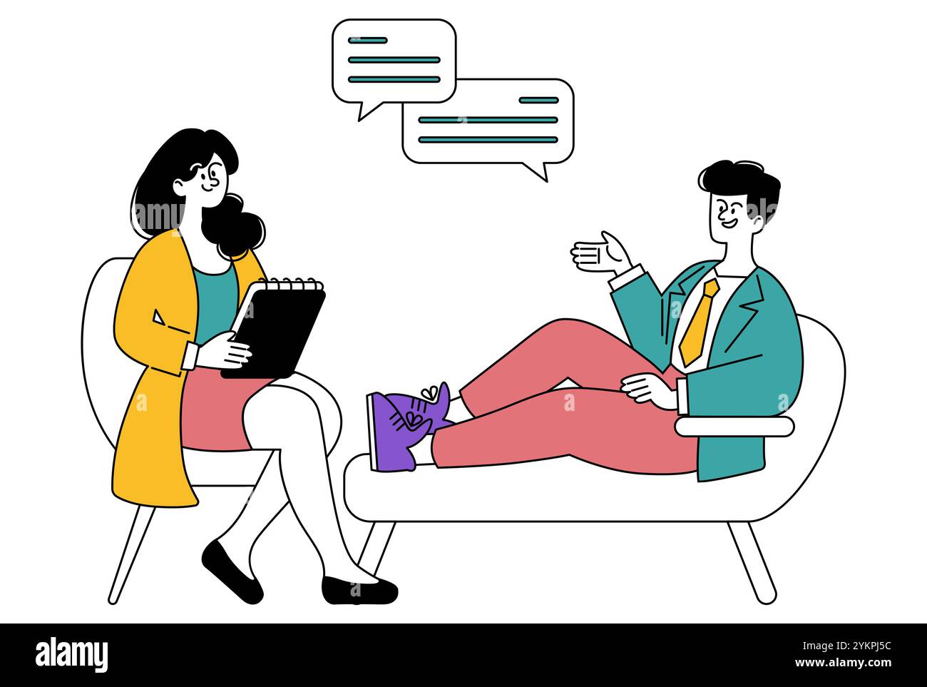 Professional consultation concept. A woman taking notes while a man in ...