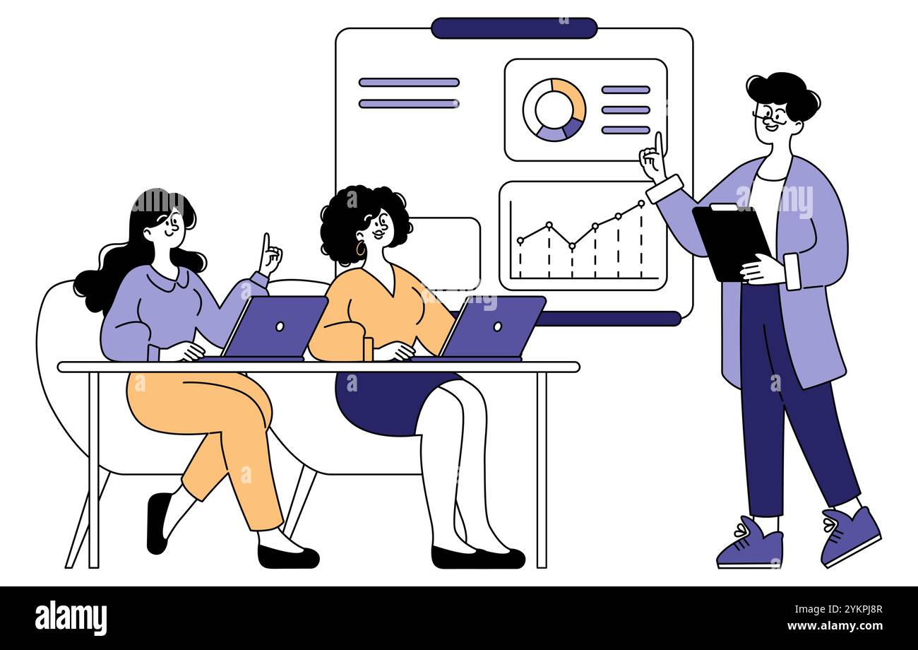 Office presentation concept. A businessman leads a strategic meeting ...