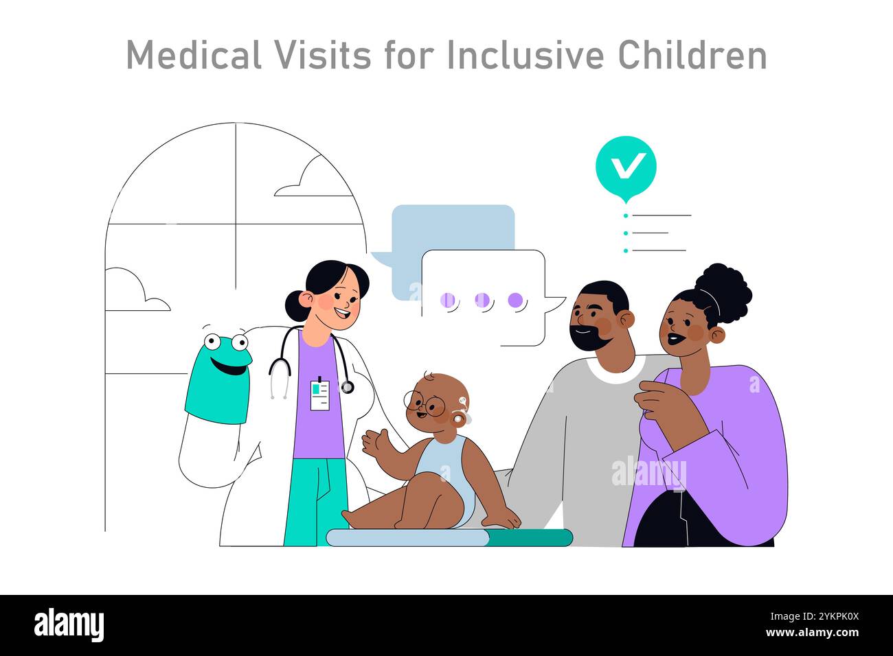 Inclusive healthcare concept. Pediatrician with a puppet engaging a ...