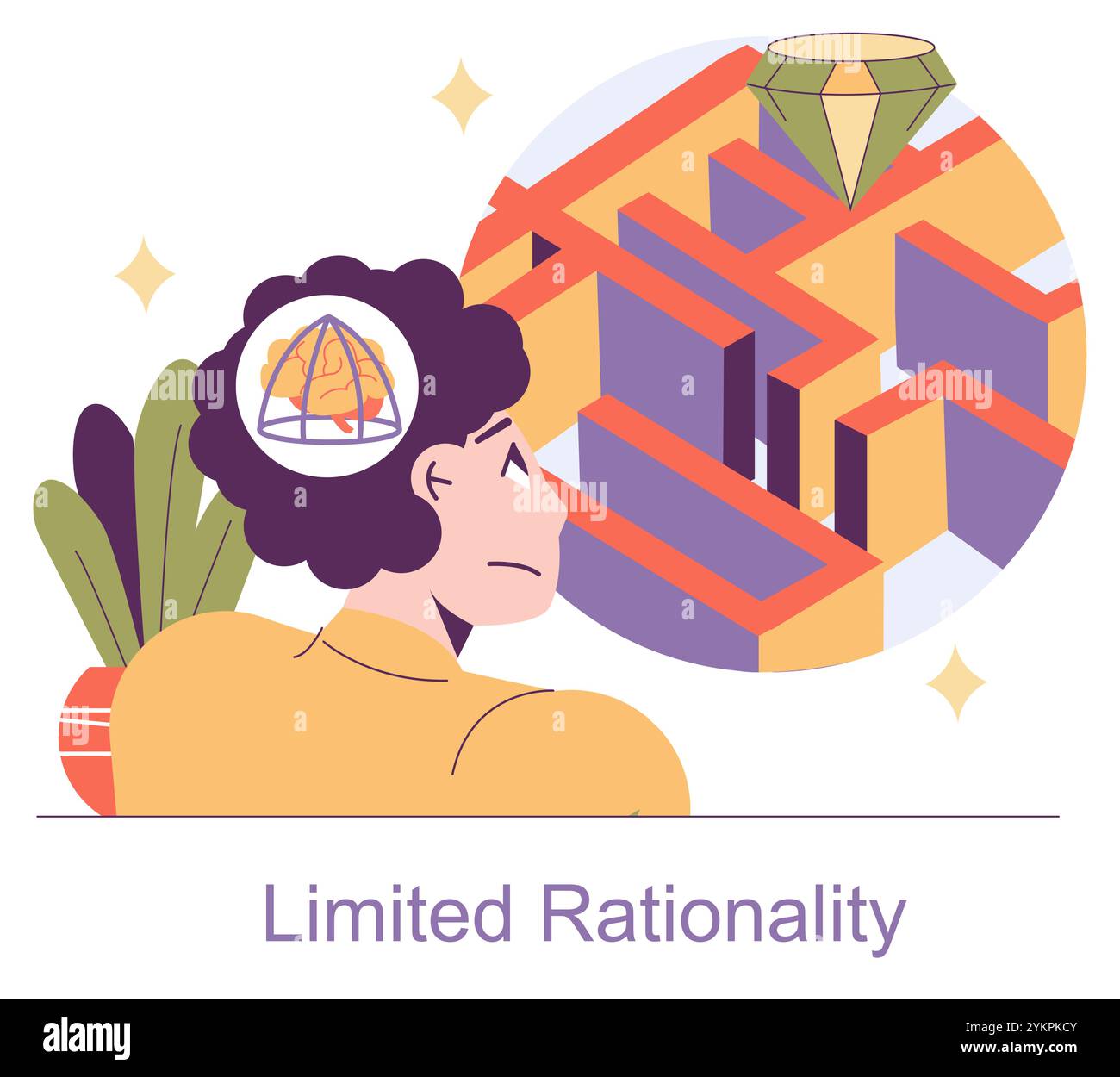 Behavioral Economics concept. An individual contemplates a complex maze ...