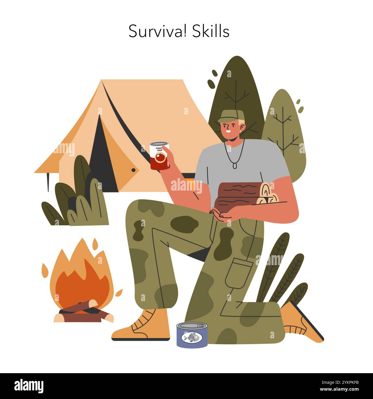 Military Training concept. Soldier practicing survival skills in a camp ...