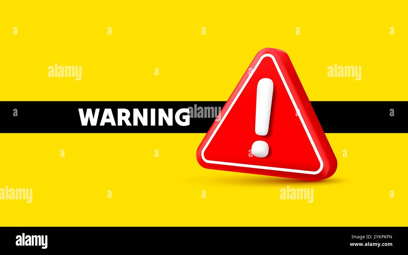 Warning caution sign, problem message mark, danger icon 3d. Vector ...