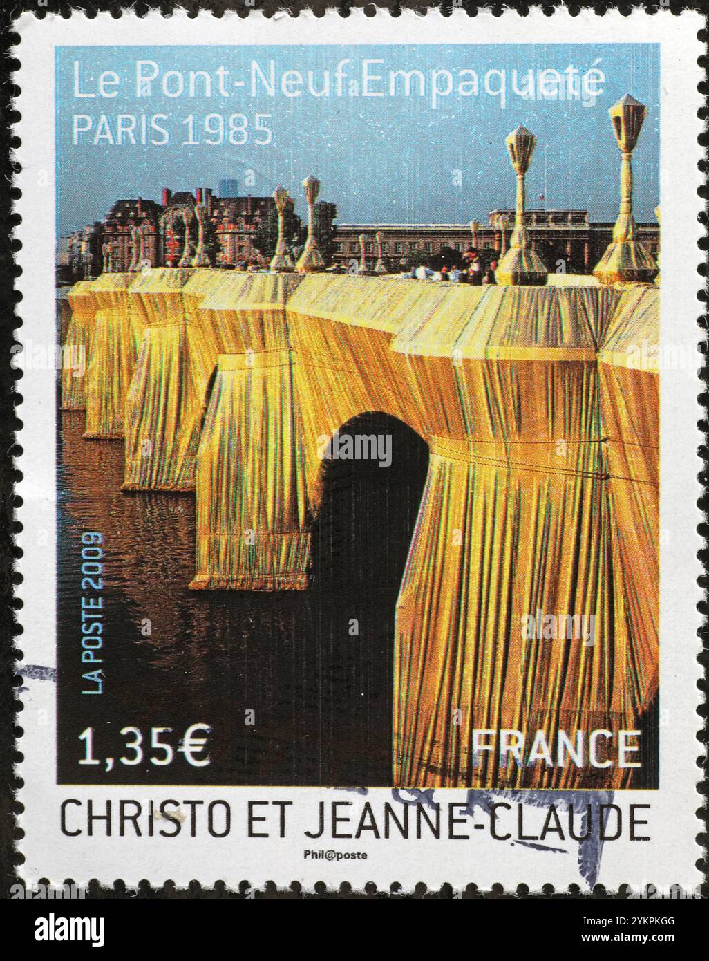 Bridge wrapped by Christo on french postage stamp Stock Photo - Alamy