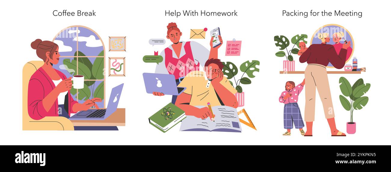 Working Mom Life set. Juggling personal time, family duties, and ...