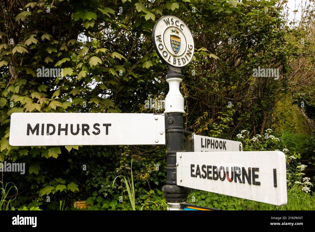 UK, England, West Sussex, Midhurst, Woolbeding, WSCC cast iron road ...
