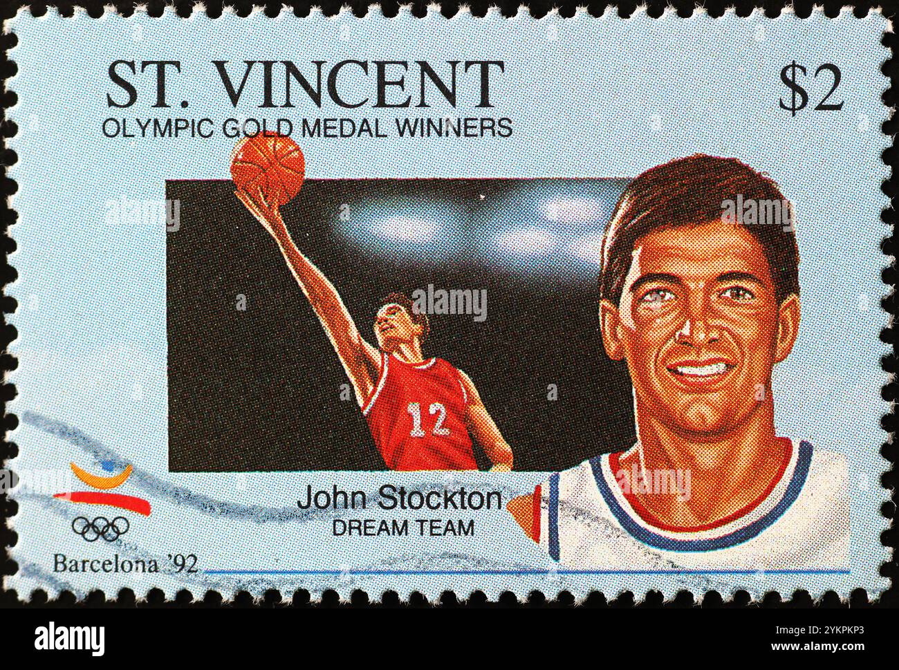 Dream team member John Stockton on postage stamp Stock Photo - Alamy