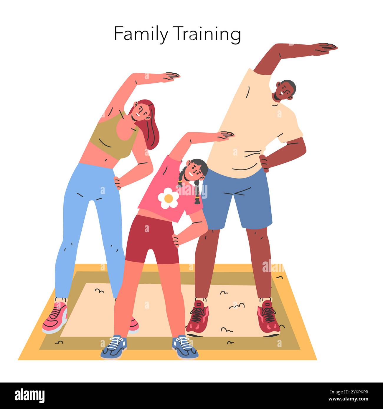 Sport at Home concept. Family members engage in a workout session at ...