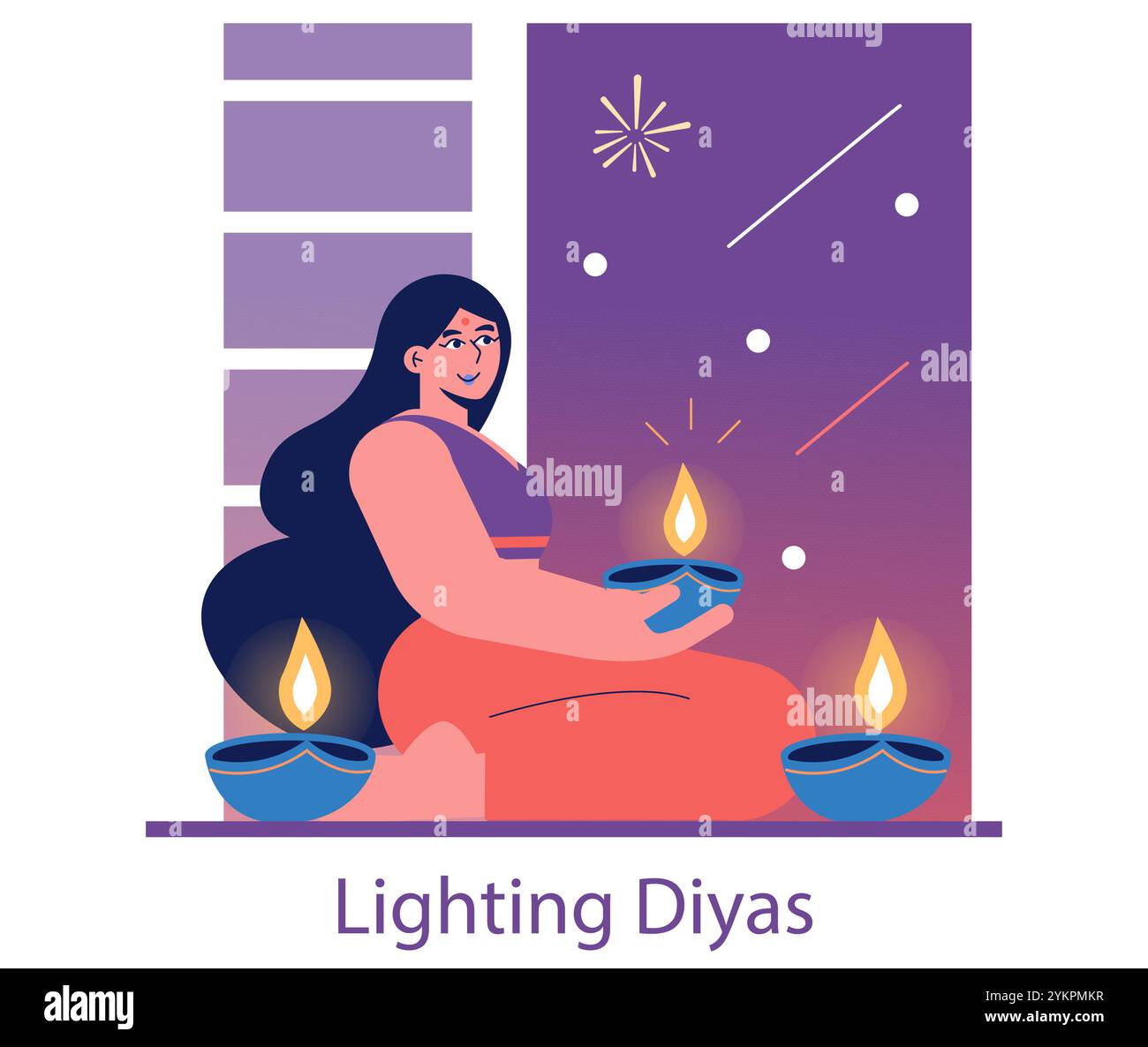 Divali concept. Woman celebrates the festival of lights by lighting ...