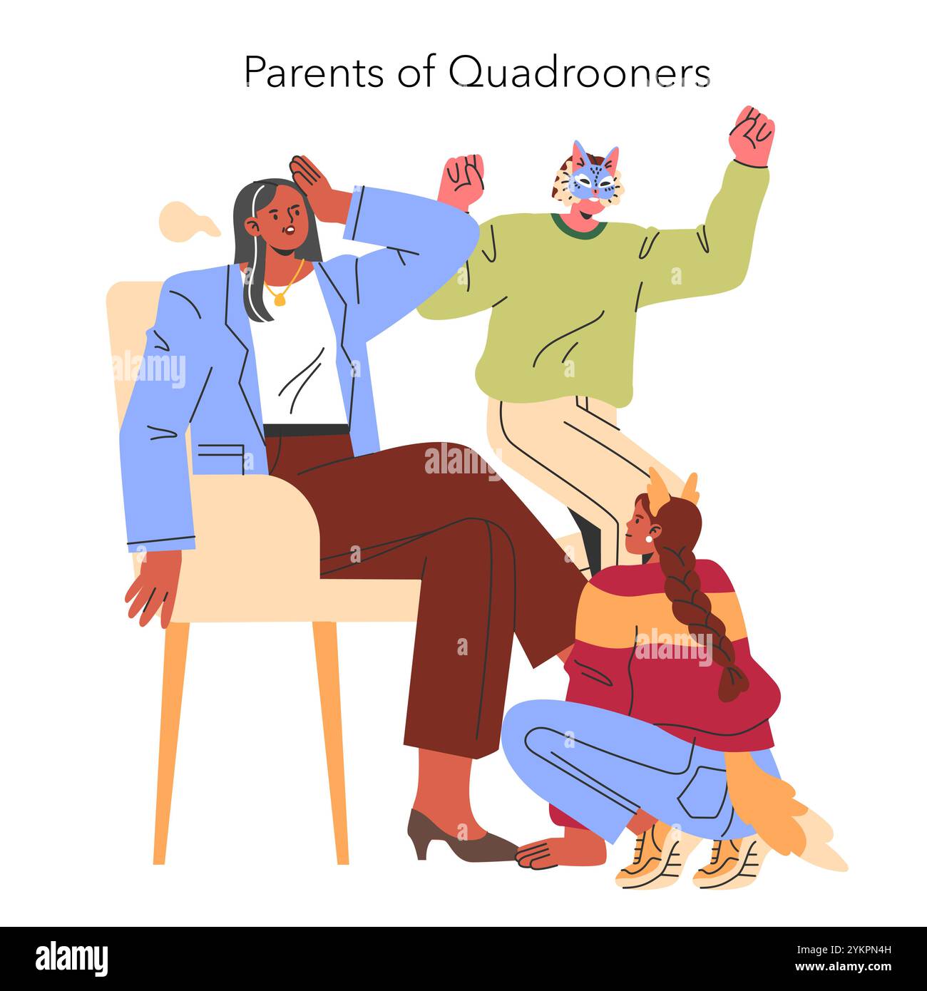 Family bond concept. Three joyful characters representing diverse ...