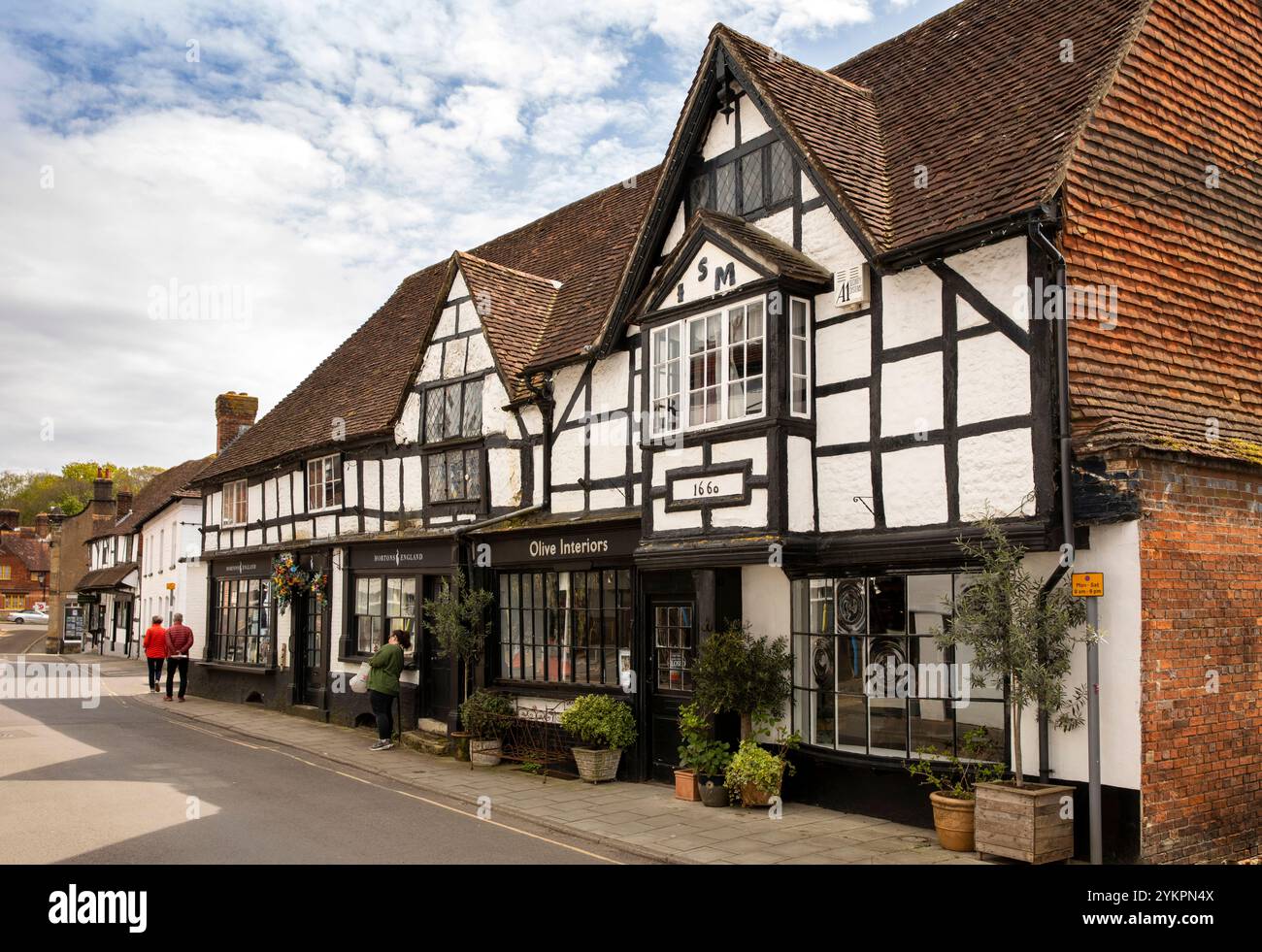 UK, England, West Sussex, Midhurst, West Street, shops in 1660 dated ...