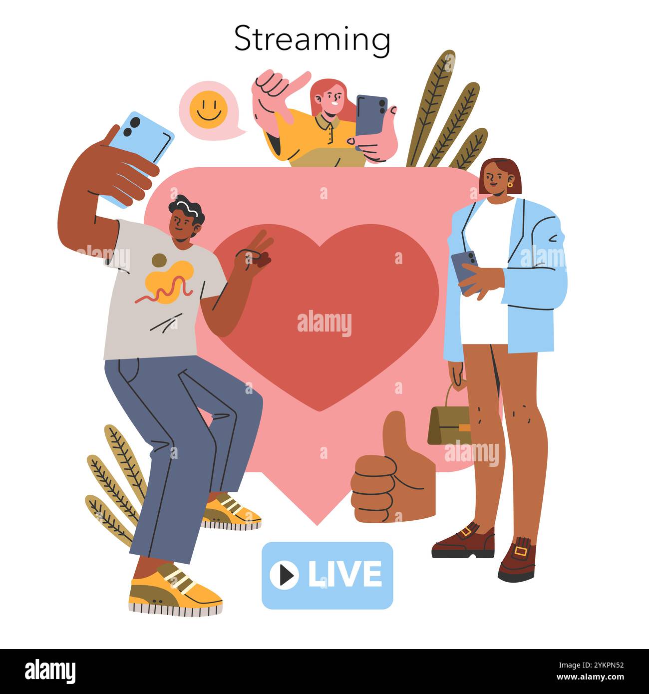 Millennial Streaming concept. Young adults engaged in live streaming ...