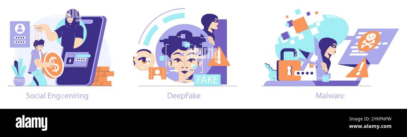 Cybercrime set. Digital security threats with social engineering ...